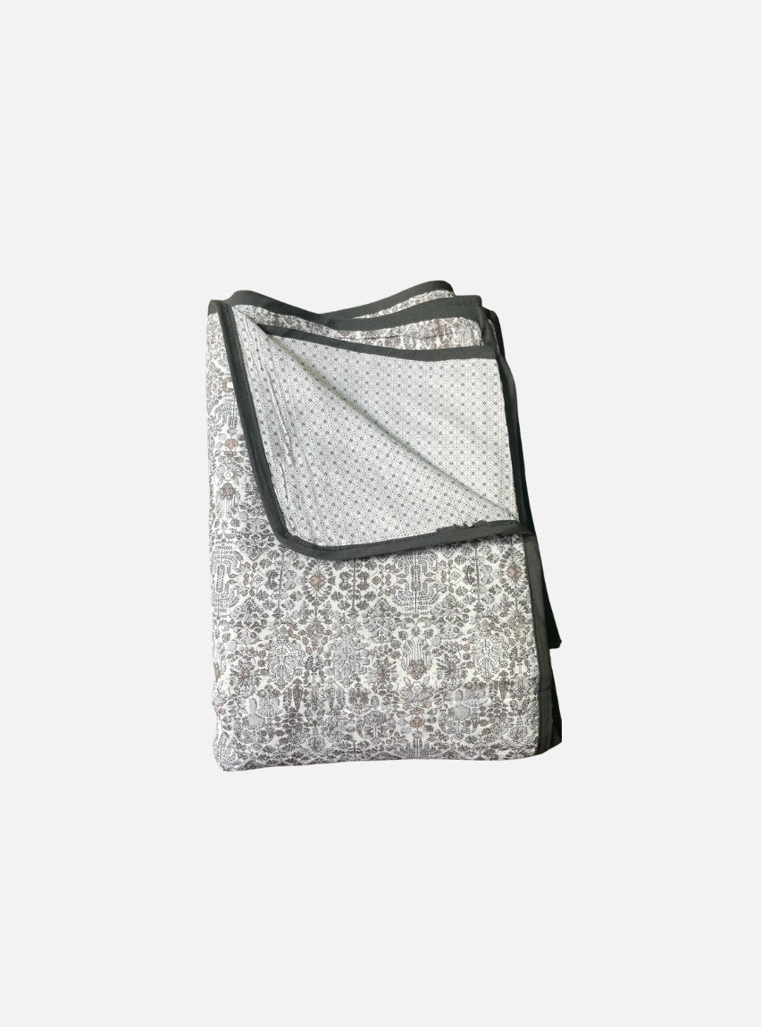 Double cot dohar-Tiny grey pattern dark grey border – The Little Wardrobe