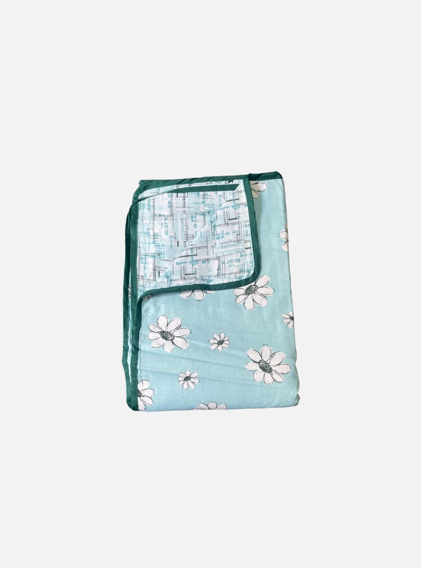 Double cot dohar-White daisy blue pattern dark green border. – The ...