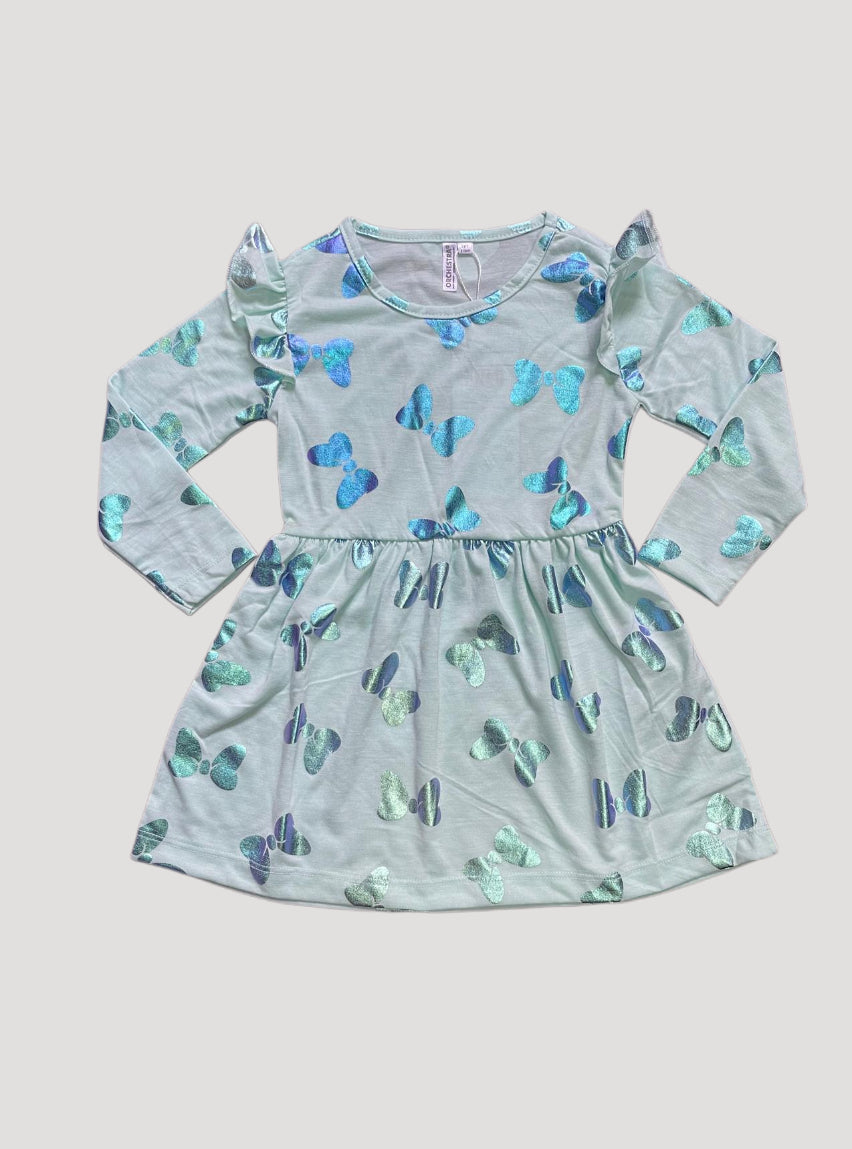 Girls Full Sleeve Frock - Sky Blue and Butterfly – The Little Wardrobe