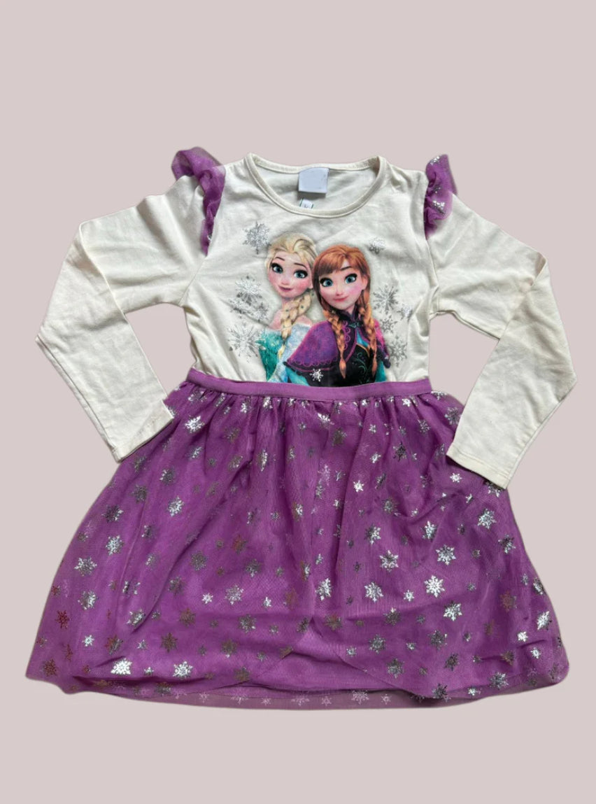 Girls Full Sleeve Frock - White With Purple Silver Star and Elsa – The ...