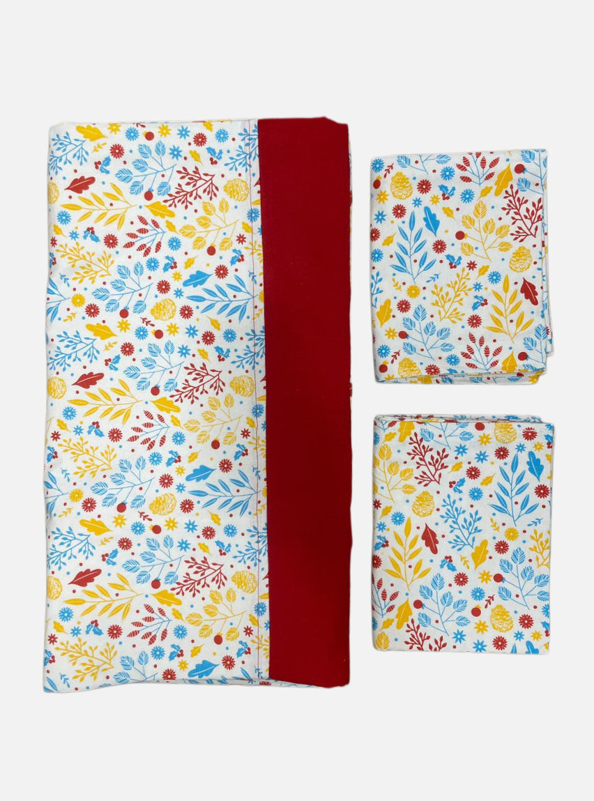 Queen Size Border Bedspread - White Multi Colours Leaf Maroon Border ...